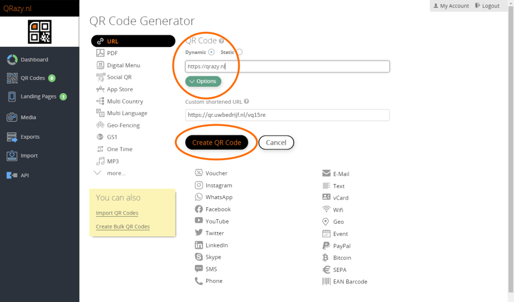 QRazy - QR codes - dynamische QR code toepassingen